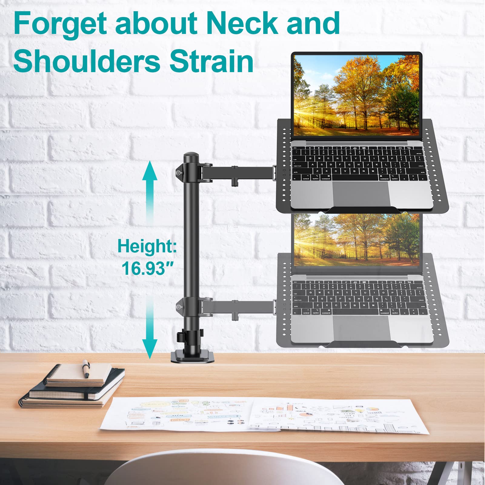MOUNT PRO Single Laptop Mount with Tray for Laptop up to 17 inches, Holds Up to 17.6lbs, Fully Adjustable Notebook/Laptop Desk Mount Stand, Heavy Duty Laptop Arm Mount with Clamp and Grommet Base