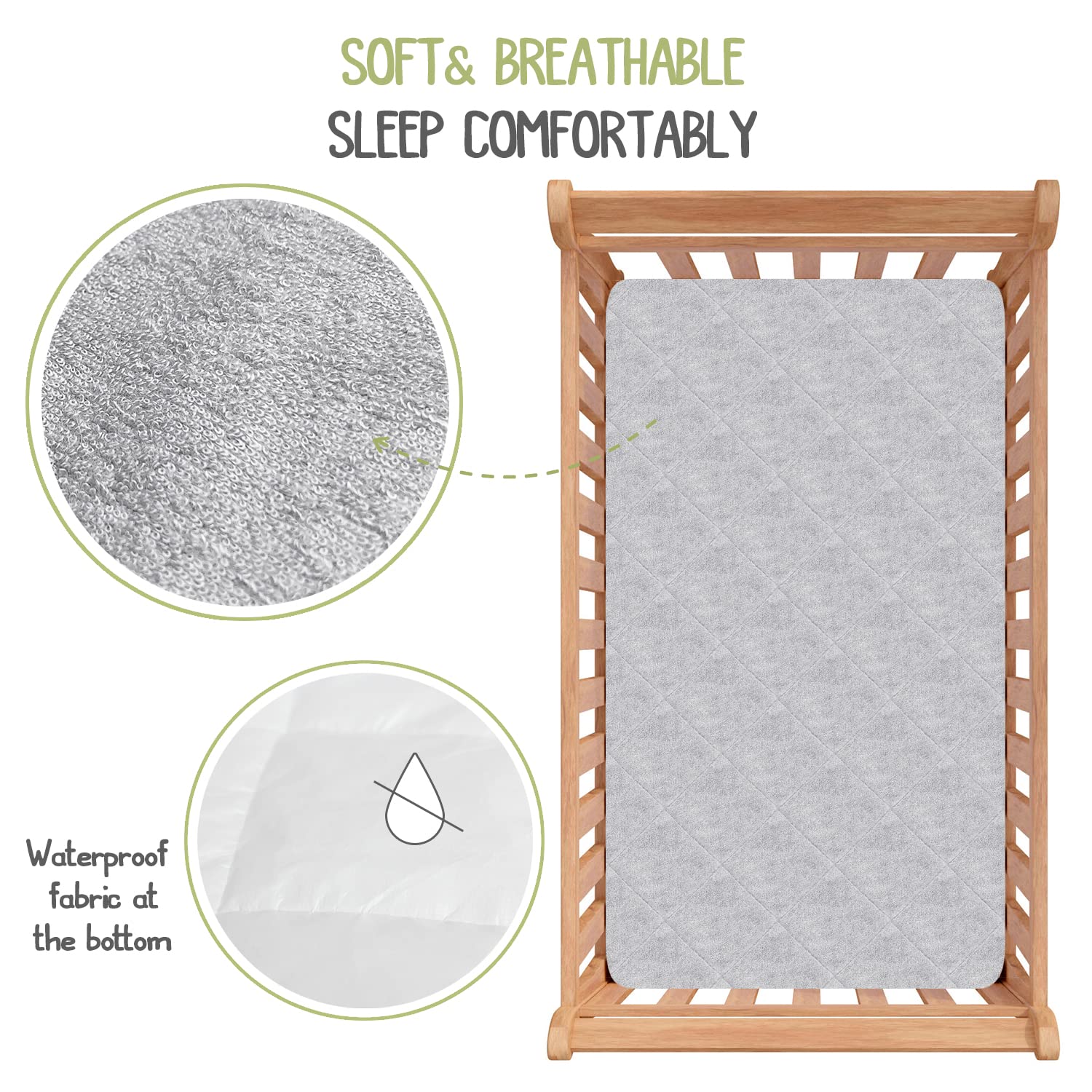 Bassinet Mattress Pad Cover, Compatible with Rectangle/Hourglass/Oval Bassinet Mattress, 2 Pack Waterproof and Soft Cotton Sheet, Breathable Bamboo Sleep Surface (Microfiber-GY)