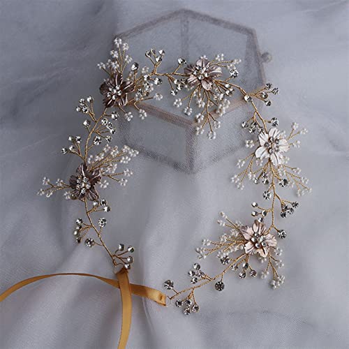 Gold Color Bridal Headband Hair Leaf Floral Wedding Handmade Fashion Women Headpiece (Metal Color : O4223) (Size : O045)