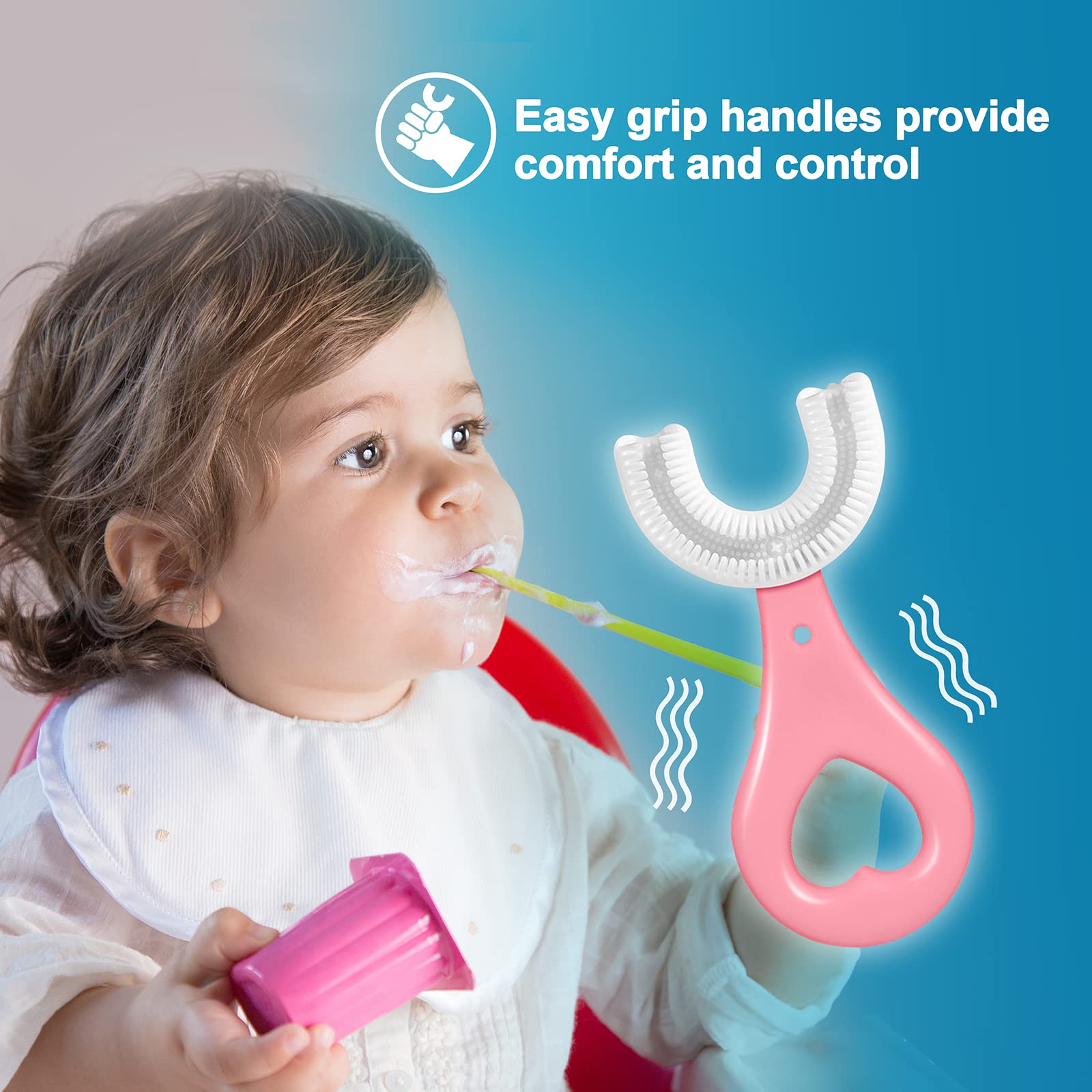 Mespirit 2Pcs Kids U-Shaped Toothbrush,Food Grade Soft Silicone Brush Head, 360° Oral Teeth Cleaning Design,Suitable for Children aged2-6