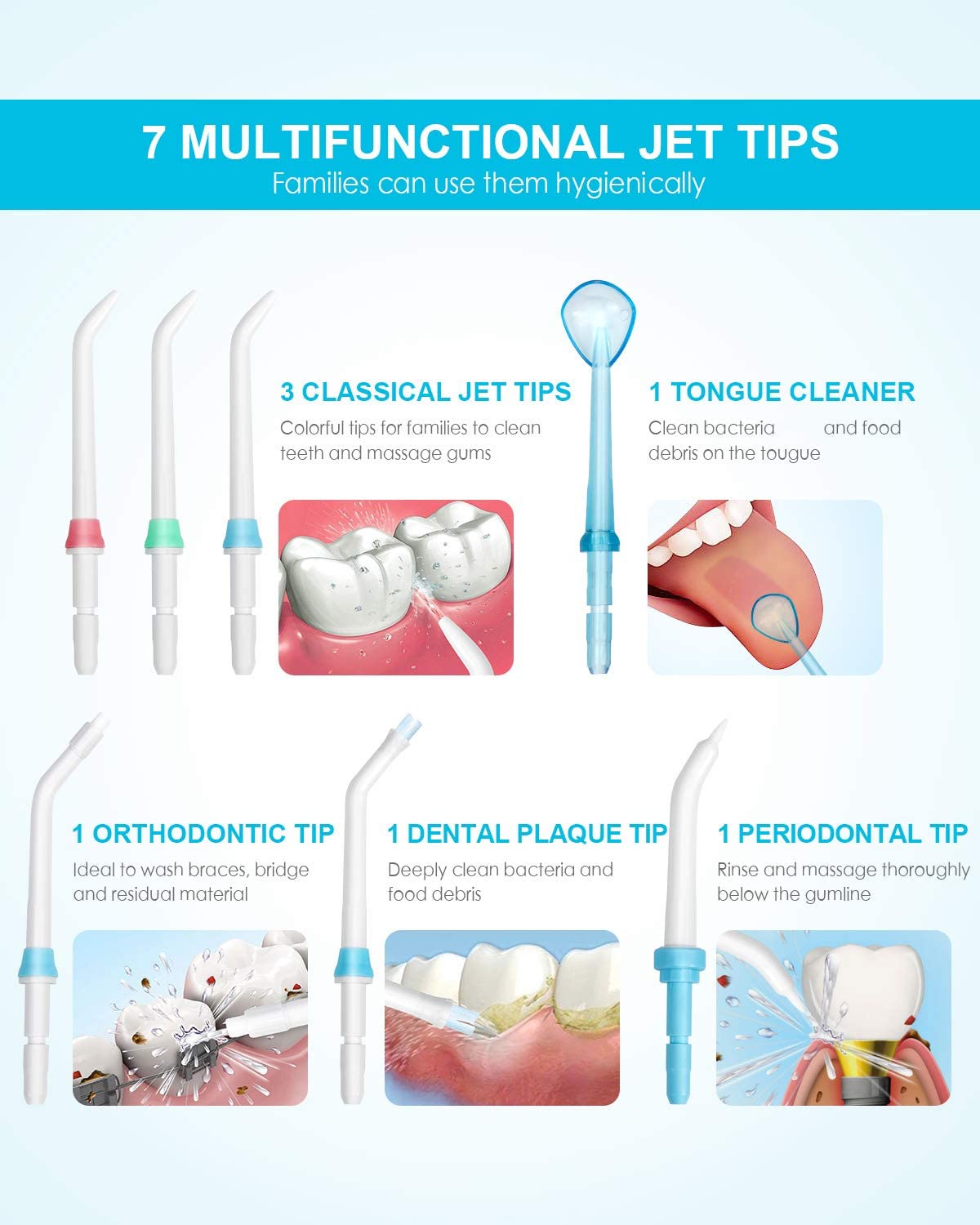 Water Flosser for Braces Teeth Cleaning, 600ML Teeth Cleaner, Professional Electric Dental Oral Irrigator with 10 Water Pressure Levels, 7 Jet Tips