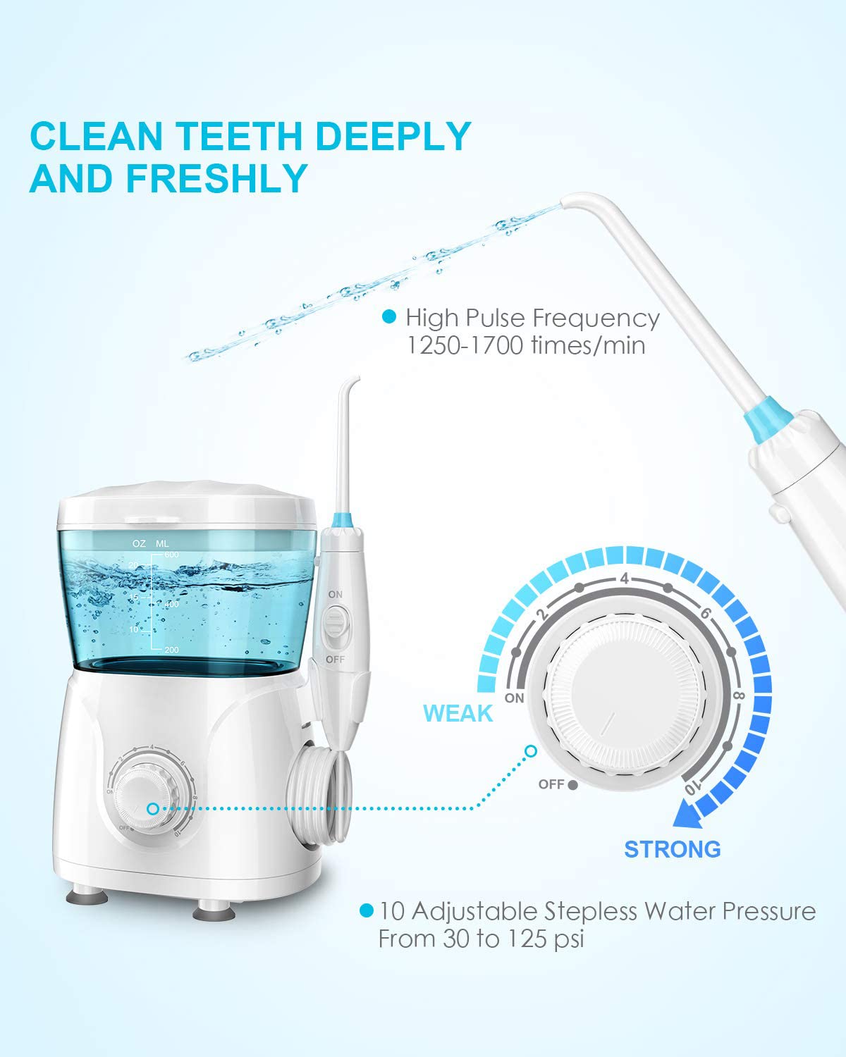 Water Flosser for Braces Teeth Cleaning, 600ML Teeth Cleaner, Professional Electric Dental Oral Irrigator with 10 Water Pressure Levels, 7 Jet Tips
