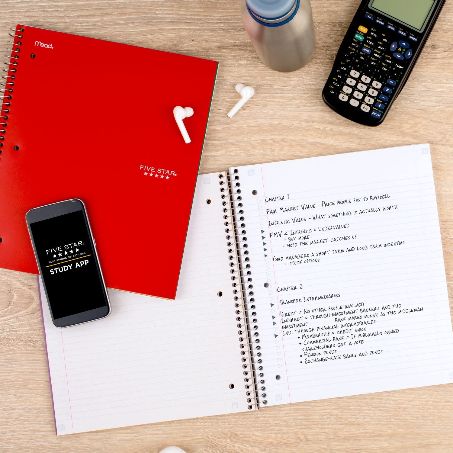 Five Star Spiral Notebook + Study App, 5 Subject, College Ruled Paper, Fights Ink Bleed, Water Resistant Cover, 8-1/2" x 11", 200 Sheets, Color Will Vary (06208)