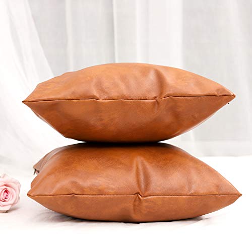 YURICO Faux Leather Throw Pillow Covers,24x24 inch Set of 2 Lumbar queen size pillowcases Modern Light luxury Simplicity Style Decorative Suitable For living room Sofa Bed Bedroom (brown, 24*24Inch)