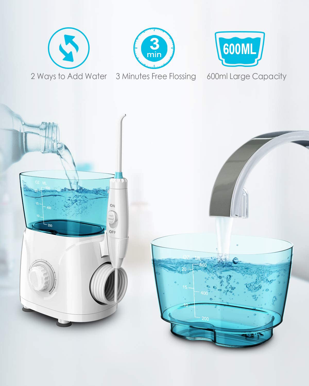 Water Flosser for Braces Teeth Cleaning, 600ML Teeth Cleaner, Professional Electric Dental Oral Irrigator with 10 Water Pressure Levels, 7 Jet Tips