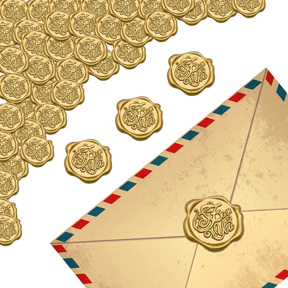 50 PCS Wax Seal Stickers Envelope Seal Stickers Wedding Envelope Seals Self Adhesive Gold Stickers Set for Invitations Cards Party Favors/Birthday Party Supplies