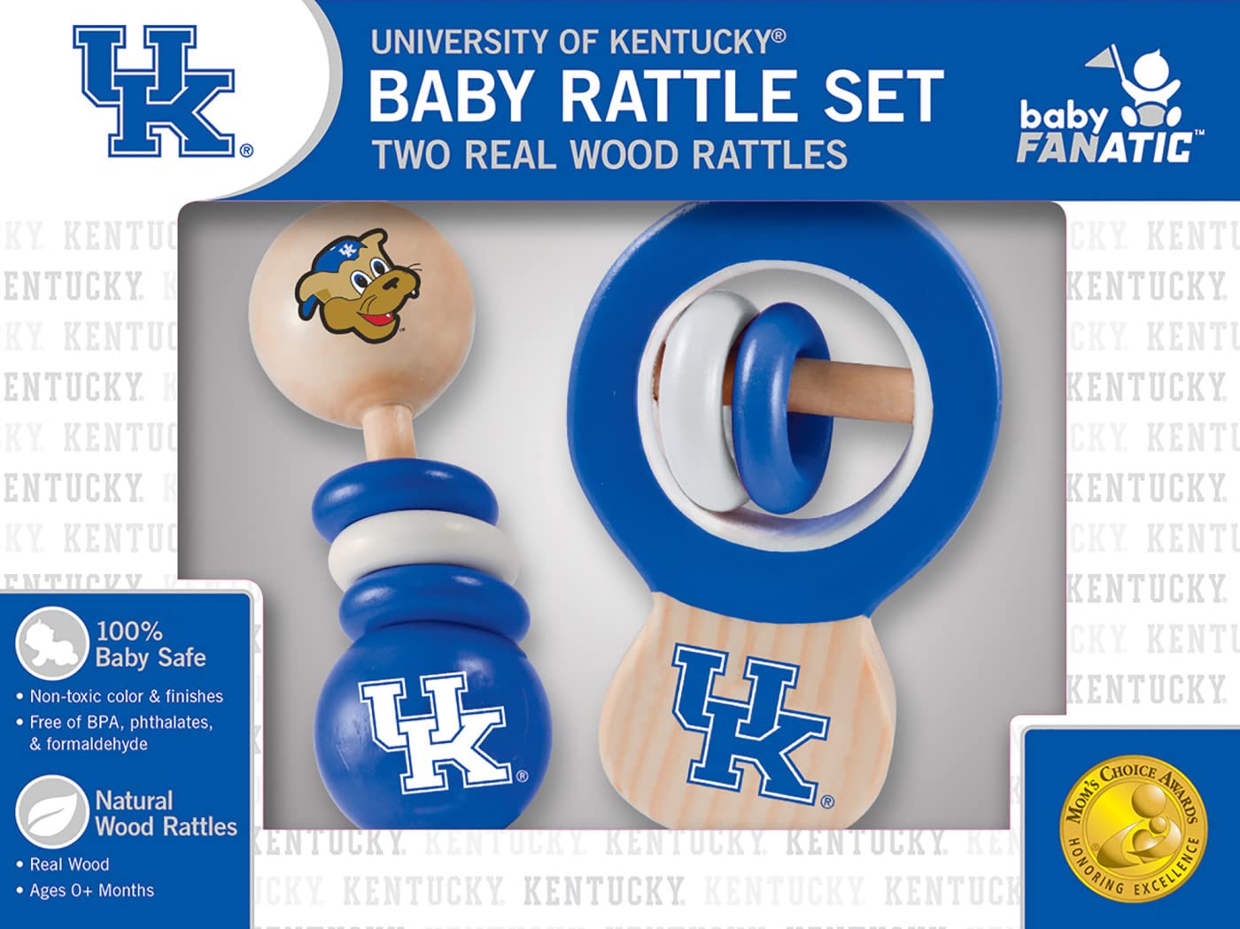 BabyFanatic Wood Rattle 2 Pack - NCAA Kentucky Wildcats - Officially Licensed Baby Toy Set