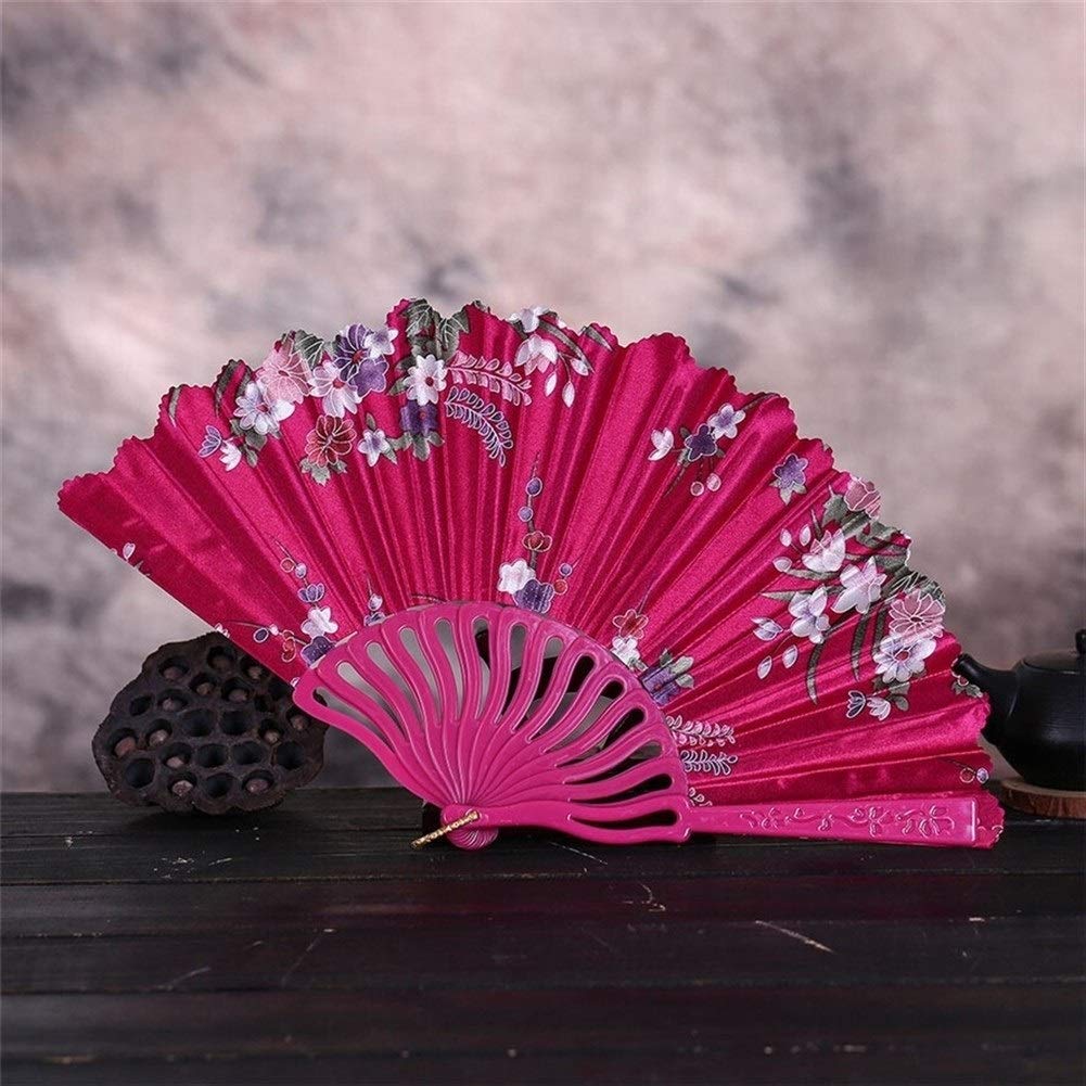 HRANG Hand Fan Folding Fan,Hand-held Fan,Wedding Folding Fan Chinese Style Dance Wedding Party Lace Silk Folding Hand Flower Fan Fans Hand Paper Folding Props Vintage Style