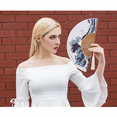 Fringed Folding Fan Hand Fan Pocket Fan Retro Bamboo Handle Fan Wedding Summer Party Dancing Cosplay Vintage Style
