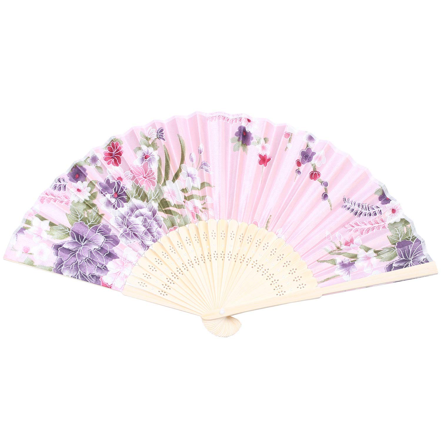 RAZZUM Bamboo Frame Fabric Pattern Dance Wedding Foldable Handbag Pink fan