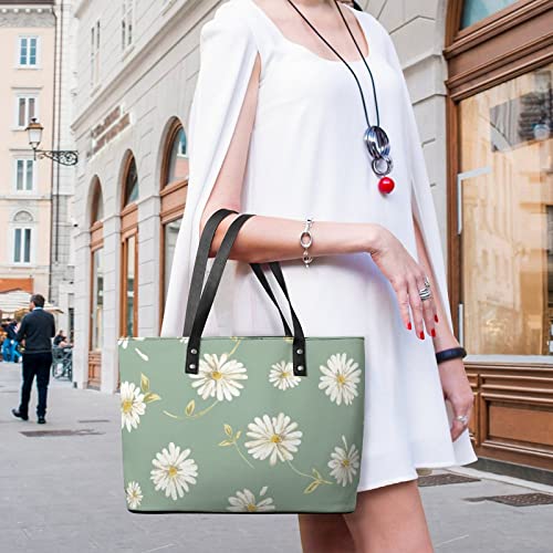 Womens Handbag Daisy Flowers Leather Tote Bag Top Handle Satchel Bags For Lady