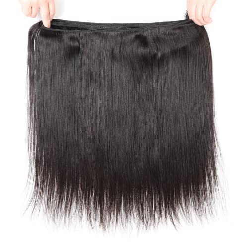 Abbily Straight Human Hair Bundles 16 18 20 Inch-10A Brazilian Virgin 3 100% Unprocessed Natural Black Color
