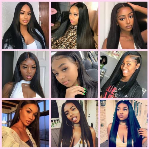 Abbily Straight Human Hair Bundles 16 18 20 Inch-10A Brazilian Virgin 3 100% Unprocessed Natural Black Color