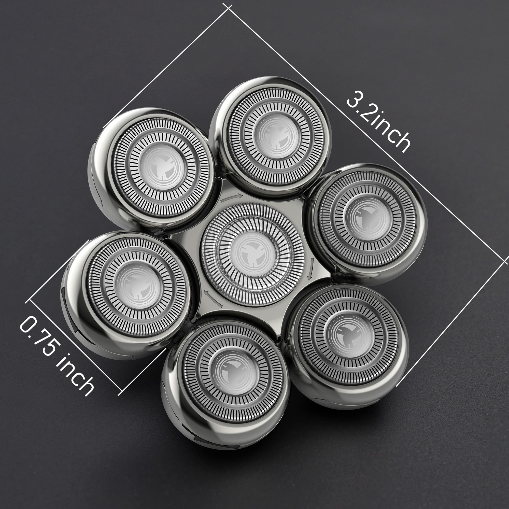 Fxlpower 7D Electric Head Shaver Replacement Blades Head Replacment Razors for Bald Men 7 Heads Blade for More Smooth and Close Shaving