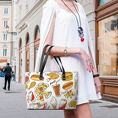 Womens Handbag Fast Food Pattern Leather Tote Bag Top Handle Satchel Bags For Lady
