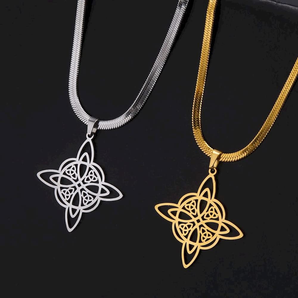 Wicca Witch Knot Pendant Necklace Celtics Amulet Stainless Steel Snake Chain Choker Pagan Witchcraft Luck Jewelry