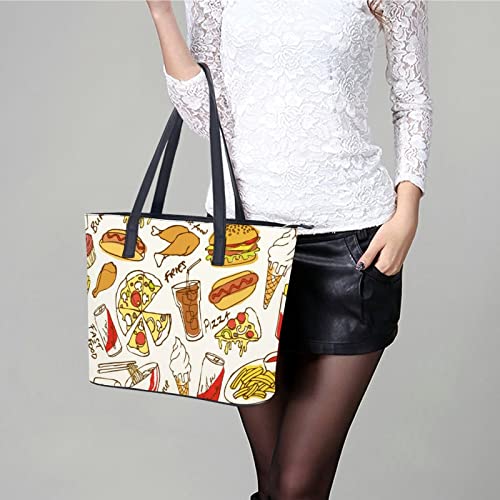 Womens Handbag Fast Food Pattern Leather Tote Bag Top Handle Satchel Bags For Lady
