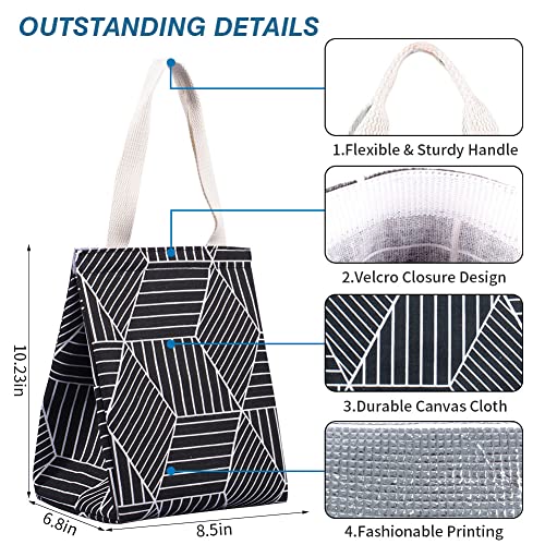 iknoe Insulated Lunch Bag for Women, Durable Wide-Open Foldable & Portable Lunch Tote with Interior Pockets, Water-Resistant Thermal Lunch Cooler for Adults Picnic Beach-Black Rhombus