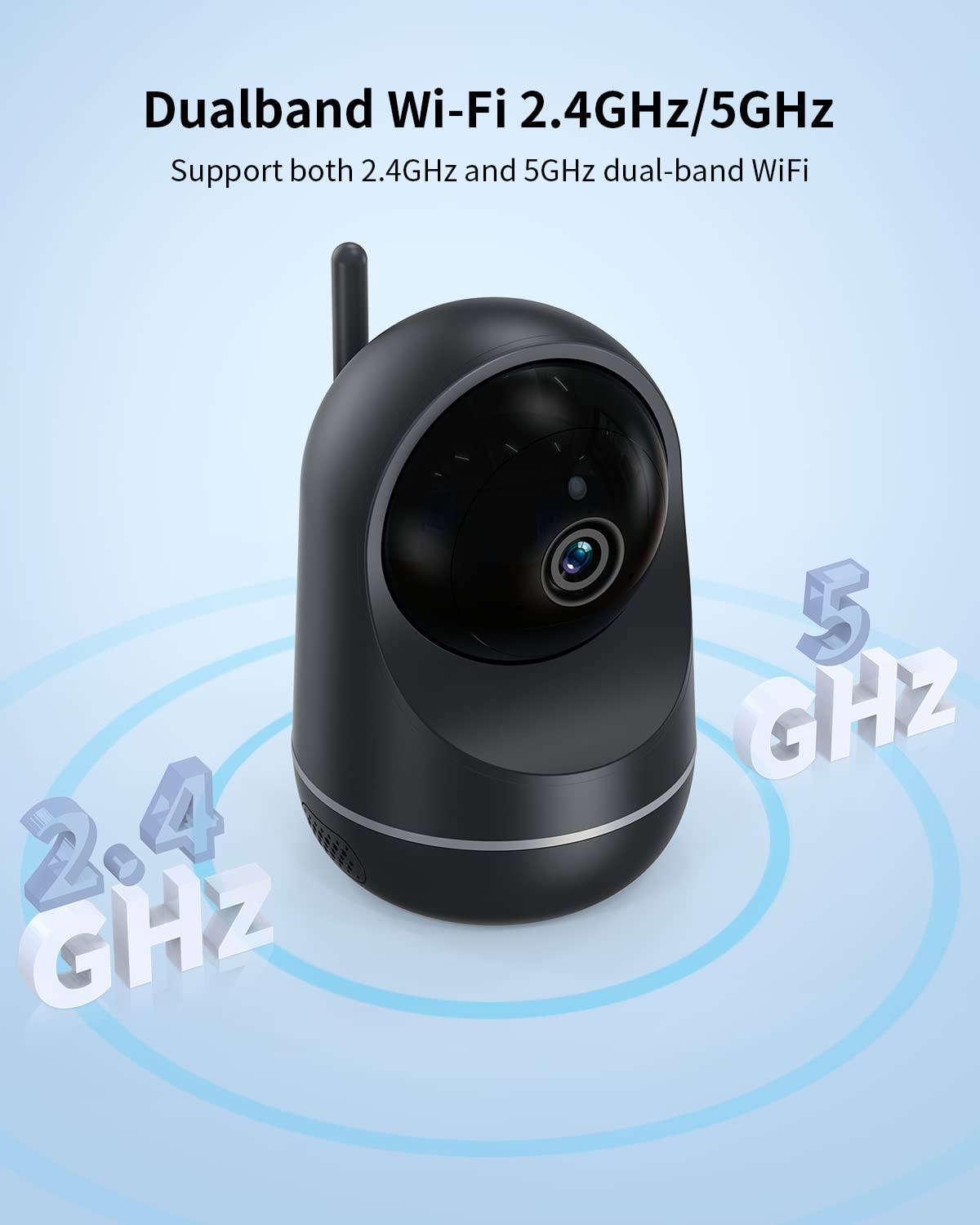 2.4/5G Wi-Fi Camera for Home Security Camera, Indoor Camera for Pets/Nanny, pet Camera with 2-Way Audio, Sound Detection, Night Vision, black