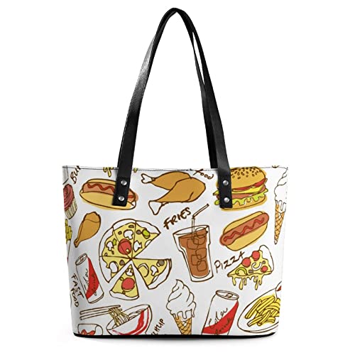Womens Handbag Fast Food Pattern Leather Tote Bag Top Handle Satchel Bags For Lady