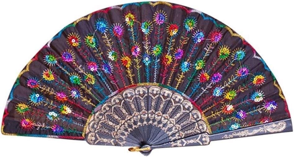 PHONME Folding Fan Hand Fan Peacock Pattern Folding Hand Fan Embroidered Sequins Party Wedding Prom Chinese Spain Hand Fan Folding Fan for Women Gifts. Vintage Style