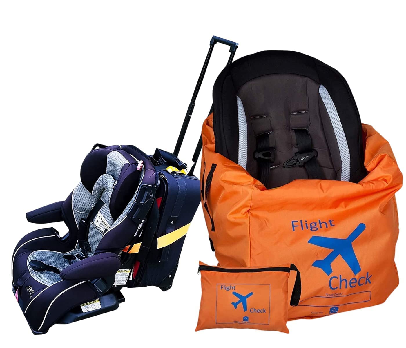 Alnoor USA Double Combo of Car Seat Travel Belt & Car Seat Travel Bag | Car Seat Bags for Air Travel & Car Seat Luggage Strap | Purchase Gate Check Stroller Bag/Car Seat Carrier for Airport &