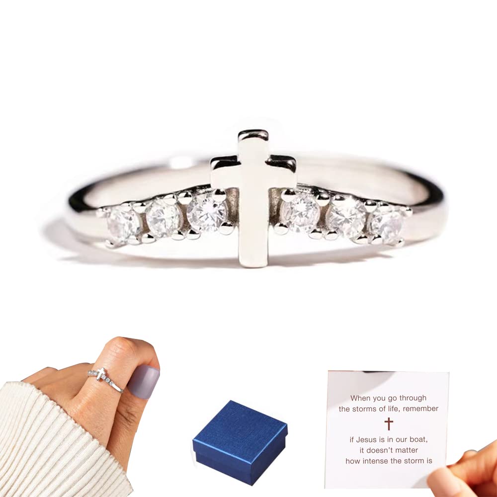 dsmrosp to My Daughter & Granddaughter Storms of Life Cross Arch Ring, S925 Sterling Silver Cubic Zirconia Rings, Eternity Cross Ring for Women Gift (1PCS,7)
