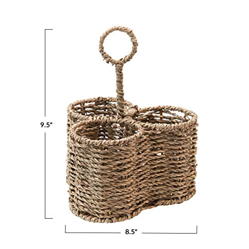 Creative Co-Op Woven Seagrass Caddy with 3 Sections Basket, Natural