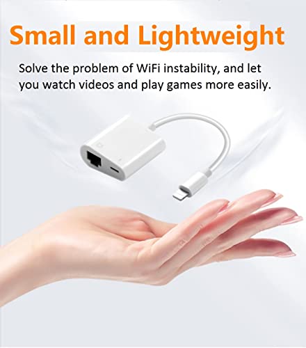 Apple MFI Certified Lightning to Ethernet Adapter for iPhone,2 in 1 LAN Ethernet Network to Lightning Adapter for iPhone 14/13/Pro Max/12/11/XS/XR/X/8/7/6/5 iPad 100Mbps Cat 8 7 6