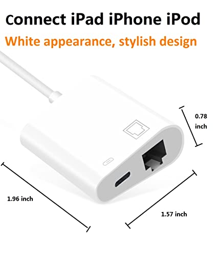 Apple MFI Certified Lightning to Ethernet Adapter for iPhone,2 in 1 LAN Ethernet Network to Lightning Adapter for iPhone 14/13/Pro Max/12/11/XS/XR/X/8/7/6/5 iPad 100Mbps Cat 8 7 6