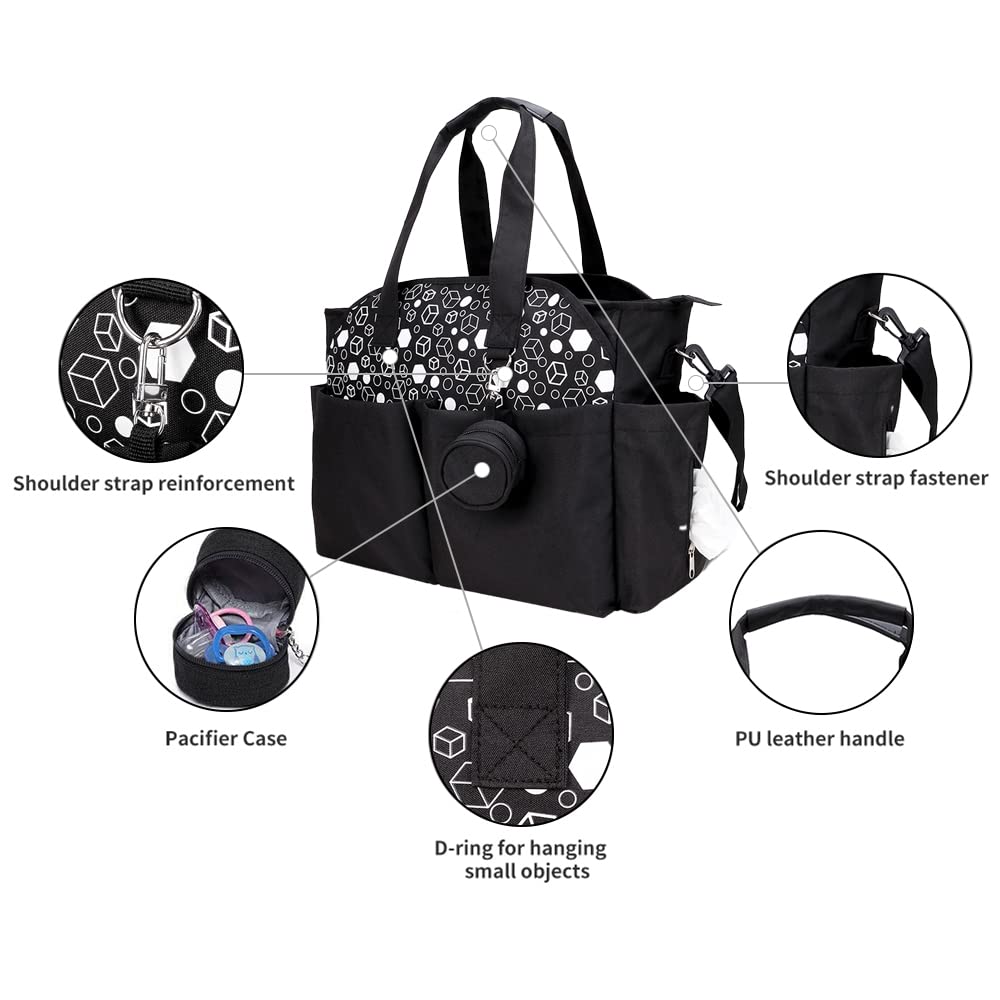 Diaper Bag Tote with Pacifier Case&Changing Station Upgrade Multi-Function Messenger Weekender Bag Baby Bag with Adjustable Shoulder Strap Insulated Pockets (N Black)
