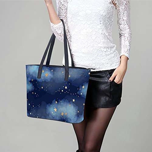 Womens Handbag Stars And Clouds Leather Tote Bag Top Handle Satchel Bags For Lady