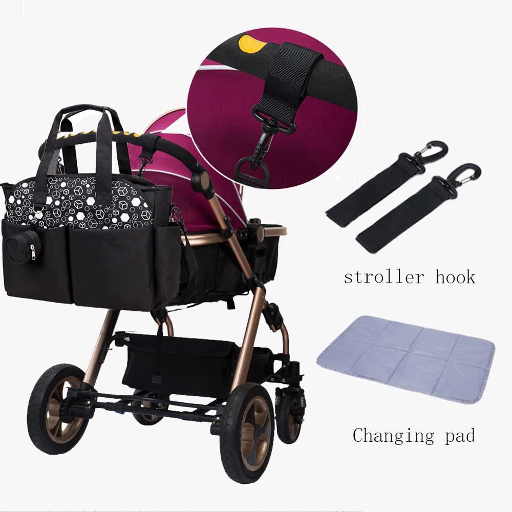 Diaper Bag Tote with Pacifier Case&Changing Station Upgrade Multi-Function Messenger Weekender Bag Baby Bag with Adjustable Shoulder Strap Insulated Pockets (N Black)