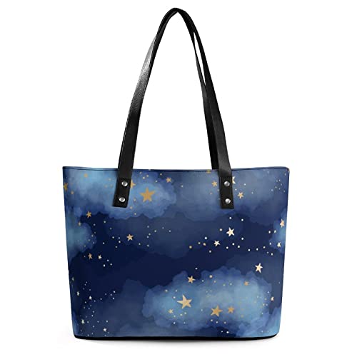Womens Handbag Stars And Clouds Leather Tote Bag Top Handle Satchel Bags For Lady