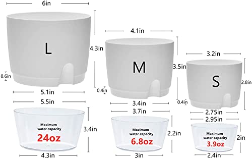 JFMAMJ Self Watering Planters, 5 Pack 6/4.1/3.2 Inch Self Watering Pots for Indoor Plants Wicking Pots, Modern Decorative Planter Pot for House Plants, Aloe, Herbs, African Violets, Succulents