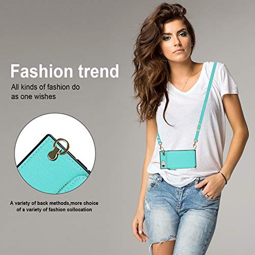 DEFBSC Zipper Wallet iPhone 8 Case, iPhone 7 Case, iPhone SE 2020/ SE 2022 Case, PU Square Wallet Case with Crossbody Chain Credit Card Holder Slot Shoulder Handbag Purse Wrist Strap Case(Green)