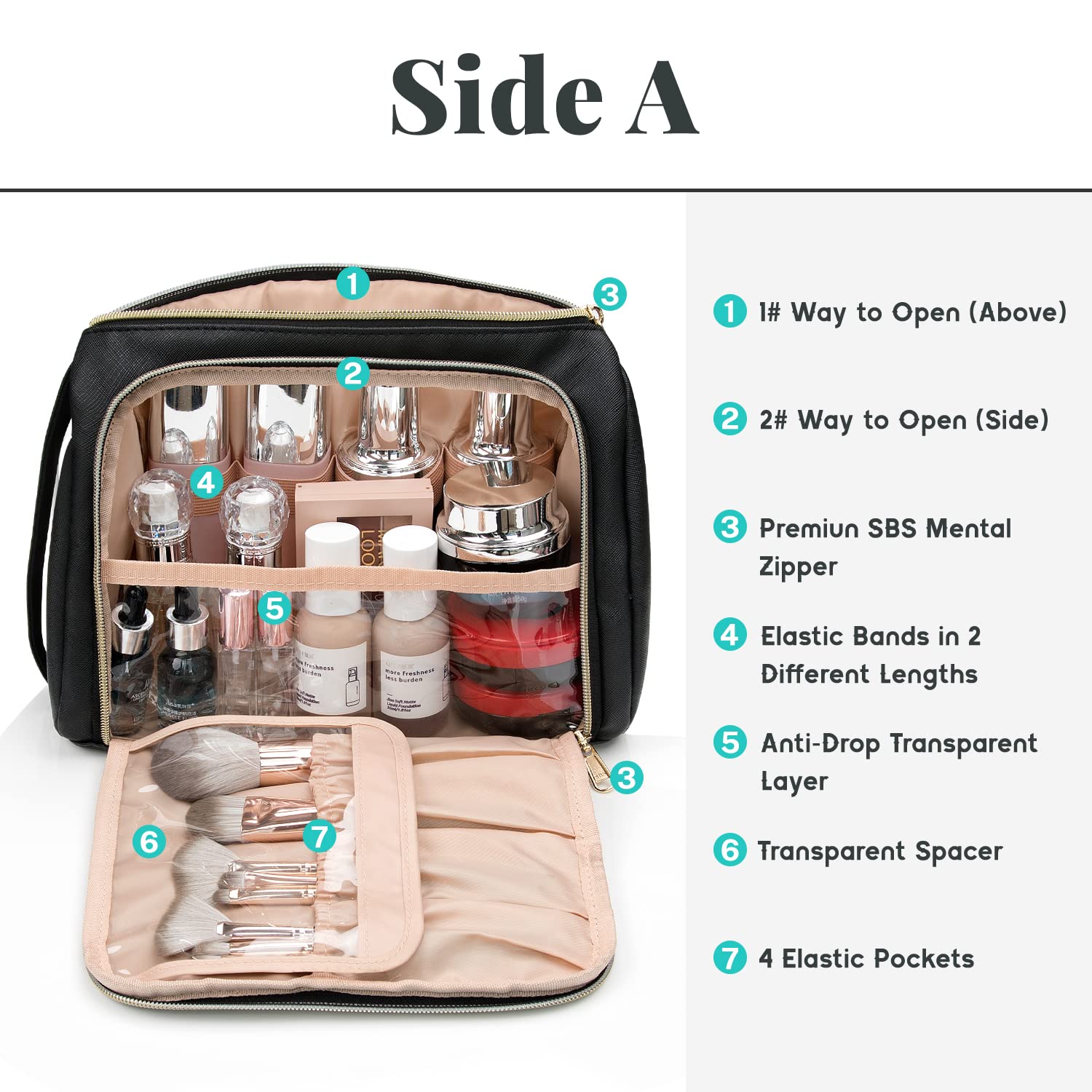 CUBETASTIC Travel Makeup Bag - Large Makeup Pouch Waterproof & Portable Cosmetic Organizer Bag PU Leather Zipper Pouches for Women and Girls