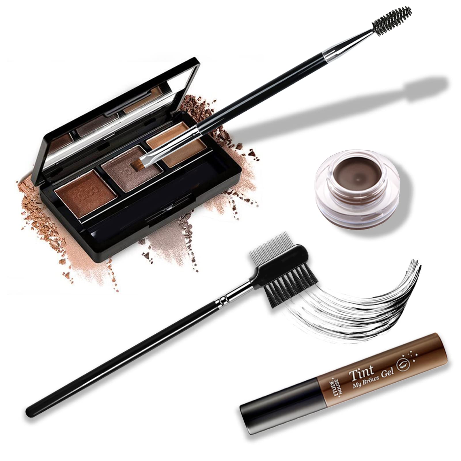 BLEGGEIT Pro Eyebrow Brush and Comb, Metal Eyelash Brush and Eyelash Comb Separator, Steel Brow Brush and Eyebrow Comb Set, Spoolie Brush and Angled Brow Brush, Precision Application, Defining and Shape (2 PCS)