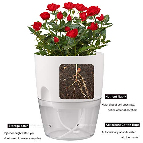 JFMAMJ Self Watering Planters, 5 Pack 6/4.1/3.2 Inch Self Watering Pots for Indoor Plants Wicking Pots, Modern Decorative Planter Pot for House Plants, Aloe, Herbs, African Violets, Succulents