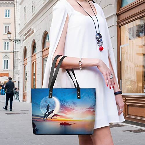Womens Handbag Dolphins Leather Tote Bag Top Handle Satchel Bags For Lady