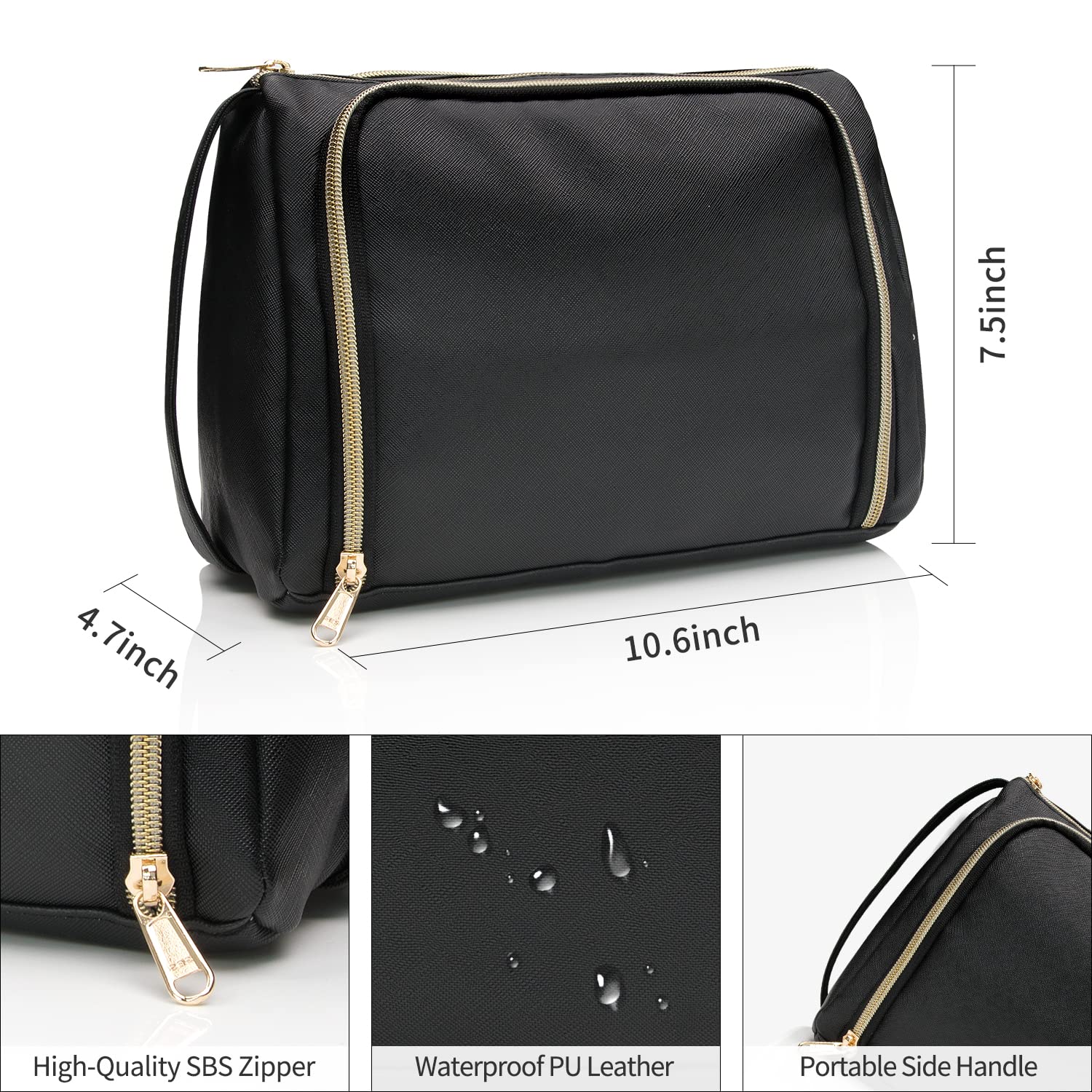CUBETASTIC Travel Makeup Bag - Large Makeup Pouch Waterproof & Portable Cosmetic Organizer Bag PU Leather Zipper Pouches for Women and Girls