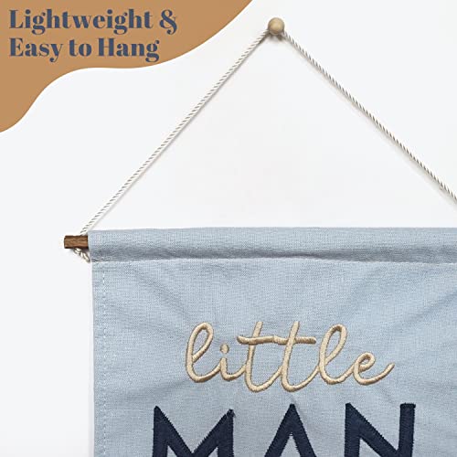 Bon et Beau LITTLE MAN CAVE Embroidered Canvas Banner – Wall Decor for Boys Playroom, Bedroom and Baby Nursery