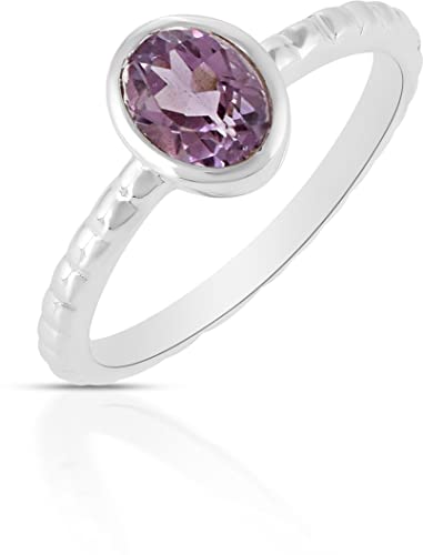 Fine Sterling Silver Ring For Women & Girls Natural Amethyst Ring Sterling Silver Boho Ring February Birthstone Bezel Set Gemstone Ring