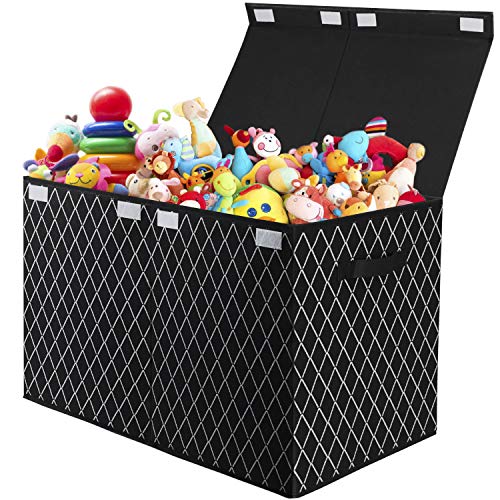 Toy Chest Box Organizer Bins for Boys Girls, Kids Large Collapsible Storage Box Container Sturdy with Fabric Flip-Top Lid & Handles for Clothes,Blanket,Nursery,Playroom,Bedroom,Stuffed Animals 24.5x13x16 (Black)