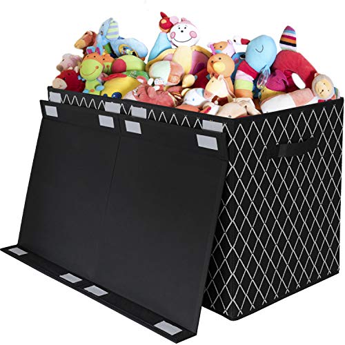 Toy Chest Box Organizer Bins for Boys Girls, Kids Large Collapsible Storage Box Container Sturdy with Fabric Flip-Top Lid & Handles for Clothes,Blanket,Nursery,Playroom,Bedroom,Stuffed Animals 24.5x13x16 (Black)