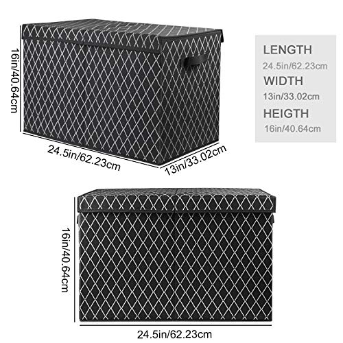 Toy Chest Box Organizer Bins for Boys Girls, Kids Large Collapsible Storage Box Container Sturdy with Fabric Flip-Top Lid & Handles for Clothes,Blanket,Nursery,Playroom,Bedroom,Stuffed Animals 24.5x13x16 (Black)