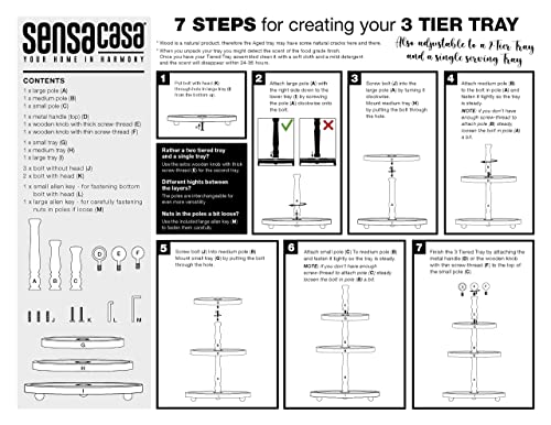 SensaCasa Farmhouse Tiered Tray – 3 Tier Tray – Rustic White Three Tier Tray - Wooden Farmhouse Kitchen Decor – 3 Tier Serving Trays – Wood Round Tiered Stand