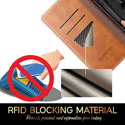SUANPOT for Samsung Galaxy S20 FE Leather Wallet case with RFID Blocking Credit Card Holder, Flip Folio Book PU Cell Phone Cover for S20FE 5G Shockproof case Pocket for Men for Women 6.5 Light Brown