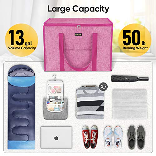 BALEINE 2 Pack Storage Tote with Zippers & Carrying Handles, Heavy-Duty Oxford Fabric Moving Bags for Space Saving Moving Storage, Pink