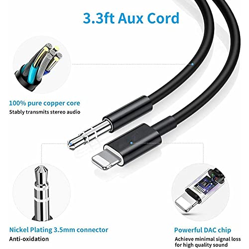 Lightning to 3.5mm Audio Cable 3.3FT, [ MFi Certified] iPhone AUX Cord for Car Stereo,Speaker,Home Stereo,Headphone, for iPhone 14/ 14 Pro/ 13/ 13 Pro/ 12/ 12 Pro/ 11 /X/ XS/ XR/ 8/ 7/ iPad-Black